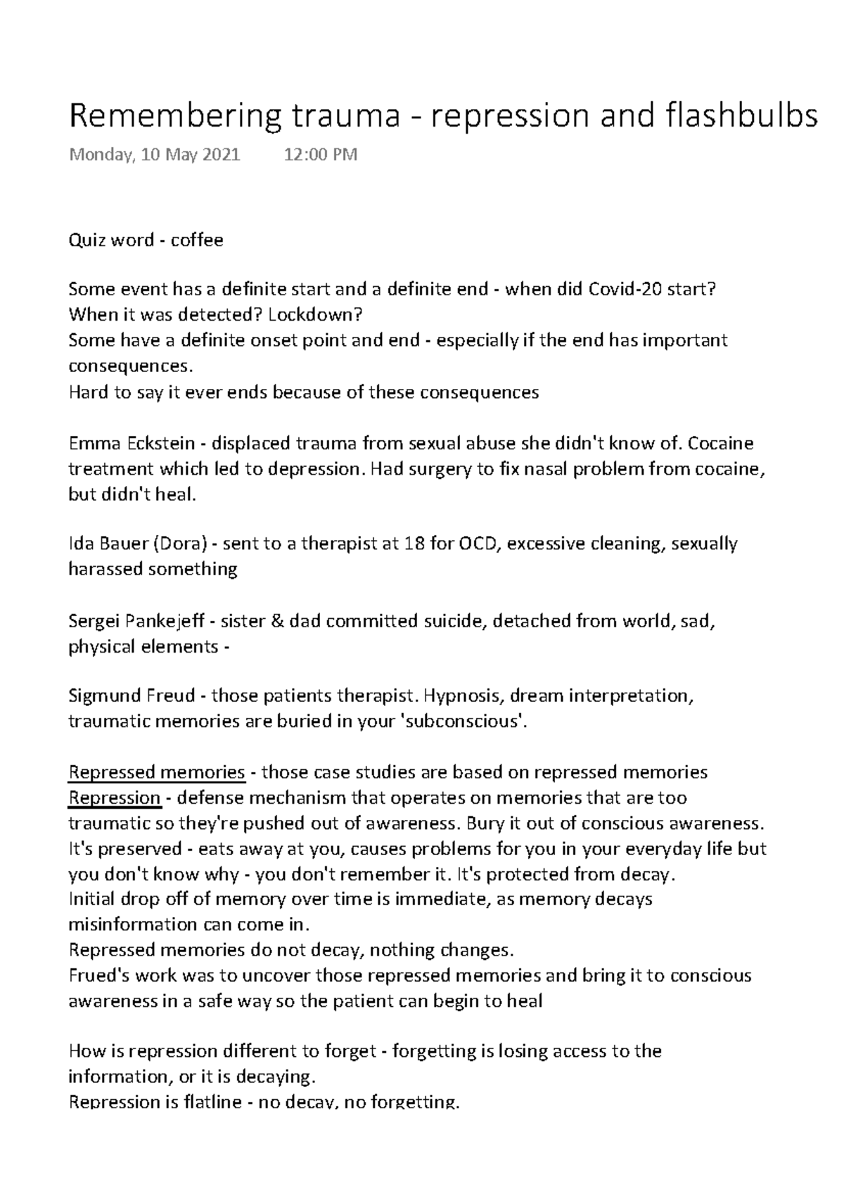 Remembering trauma - Memory and Cognition - UOW - Studocu