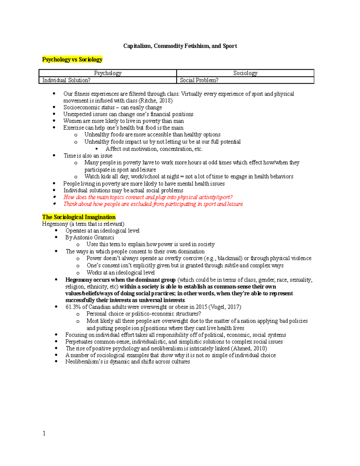 Capitalism - CLASS NOTES - Capitalism, Commodity Fetishism, and Sport ...