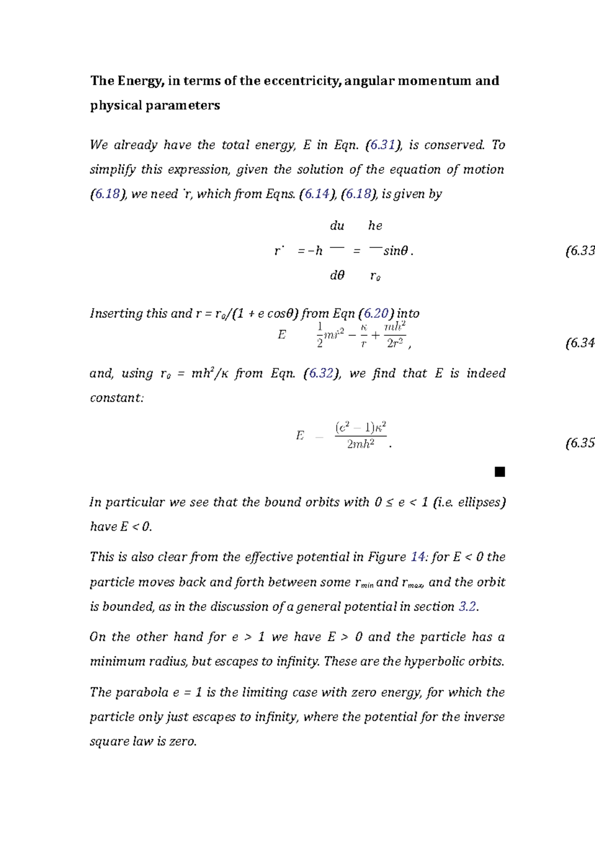 Dynamics-6-3 - The Energy, in terms of the eccentricity, angular ...