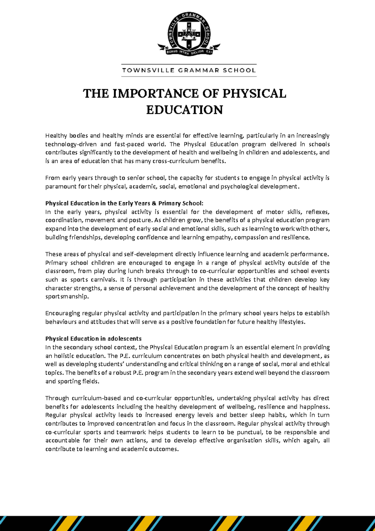 The importance of physical education - Healthy bodies and healthy minds ...
