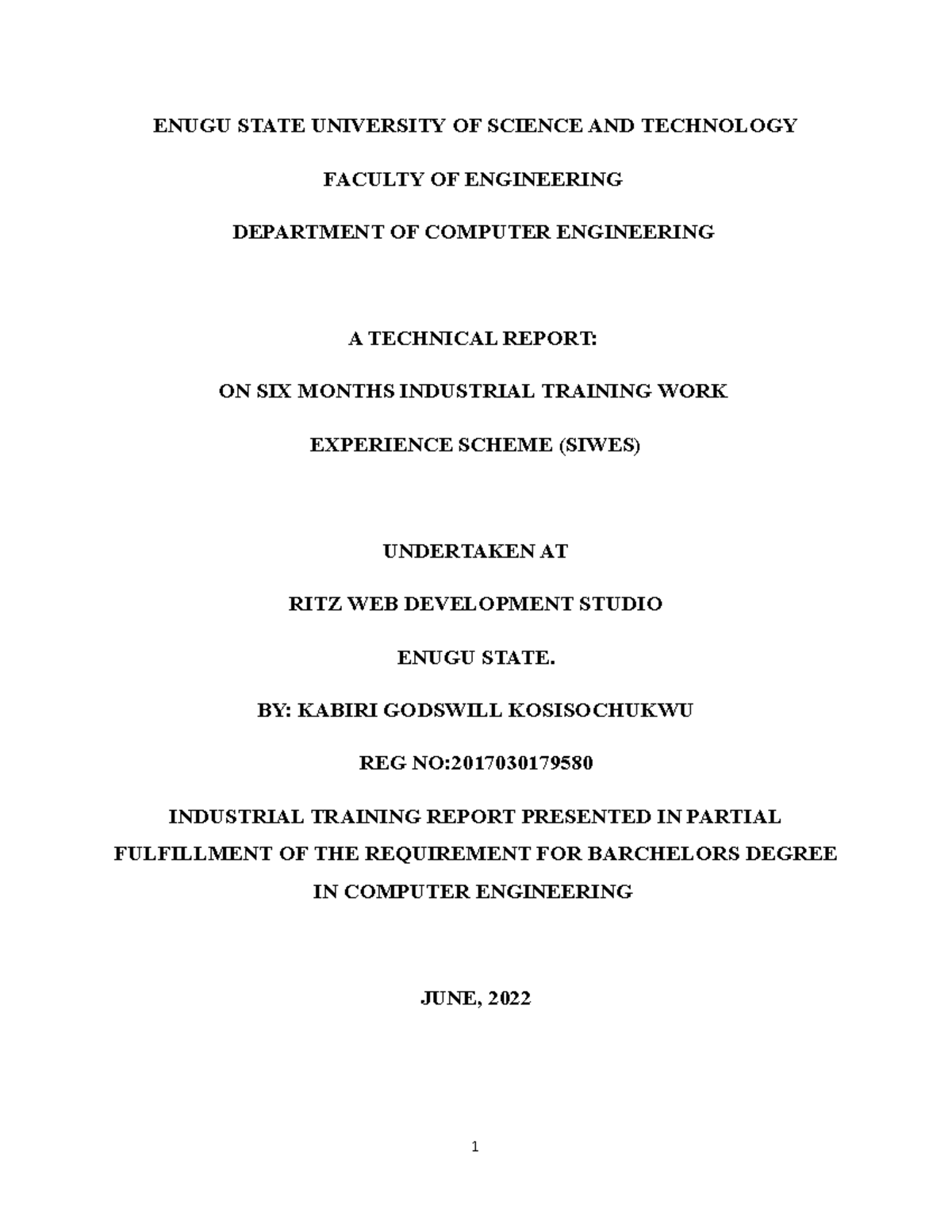 Second - education - ENUGU STATE UNIVERSITY OF SCIENCE AND TECHNOLOGY FACULTY OF ENGINEERING ...