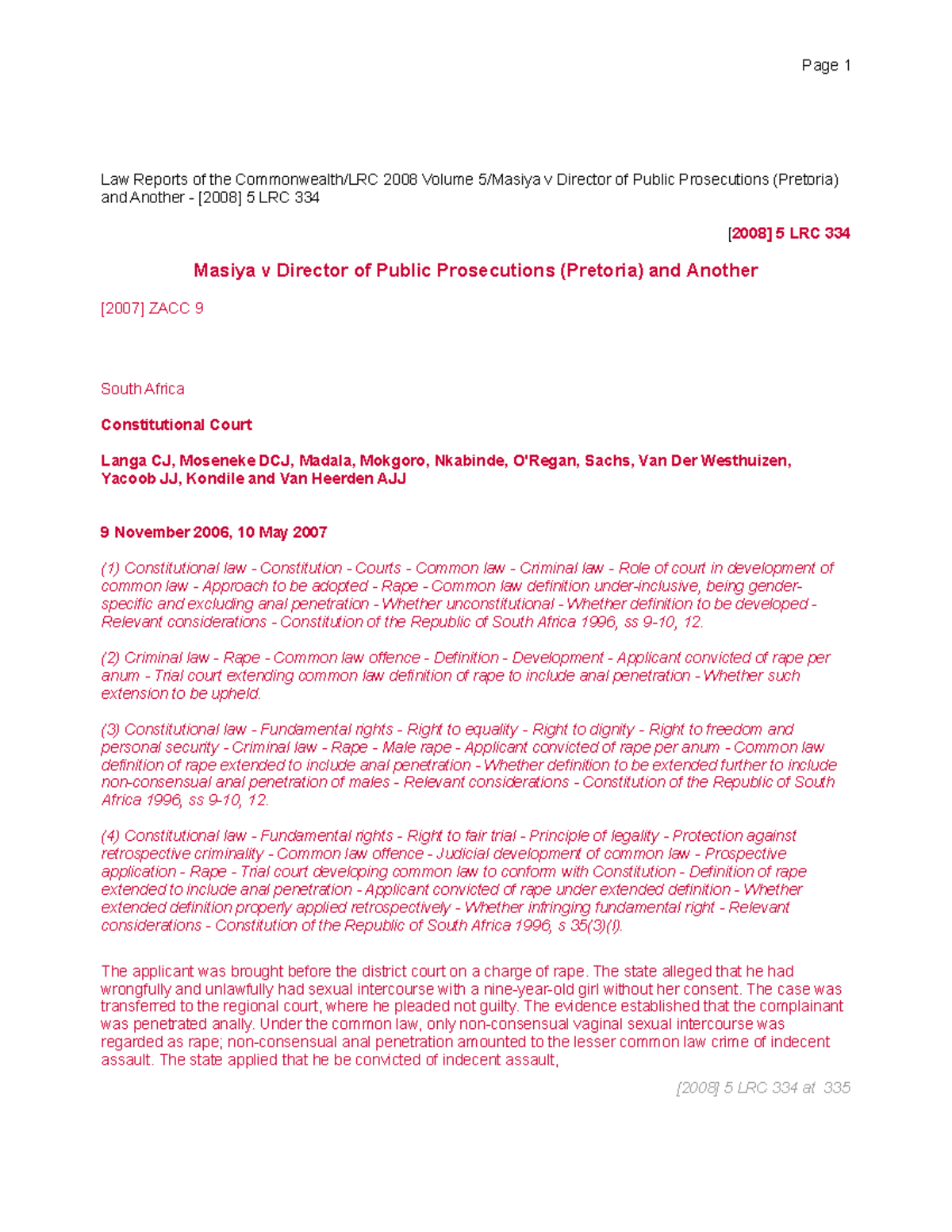 Masiya v Director of Public Prosecutions (Pr - Law Reports of the ...