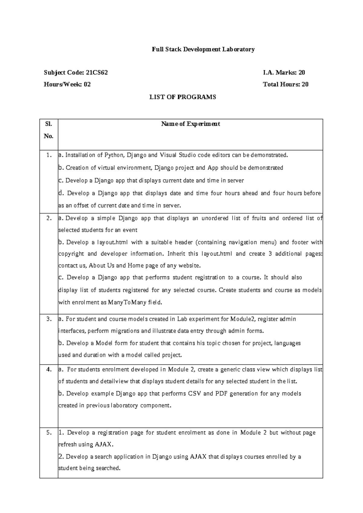 FSD LAB Manual Complete - Full Stack Development Laboratory Subject ...