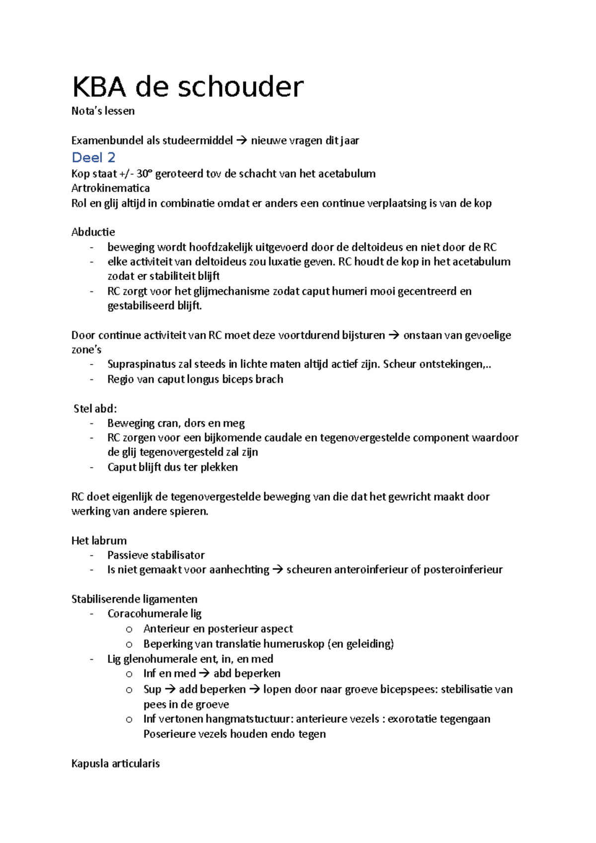 Klinische bewegingsanalyse schouder - KBA de schouder Nota’s lessen ...