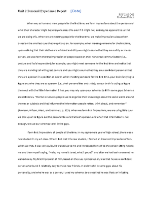 Personal Experience Report - The book defines self concept as: the ...