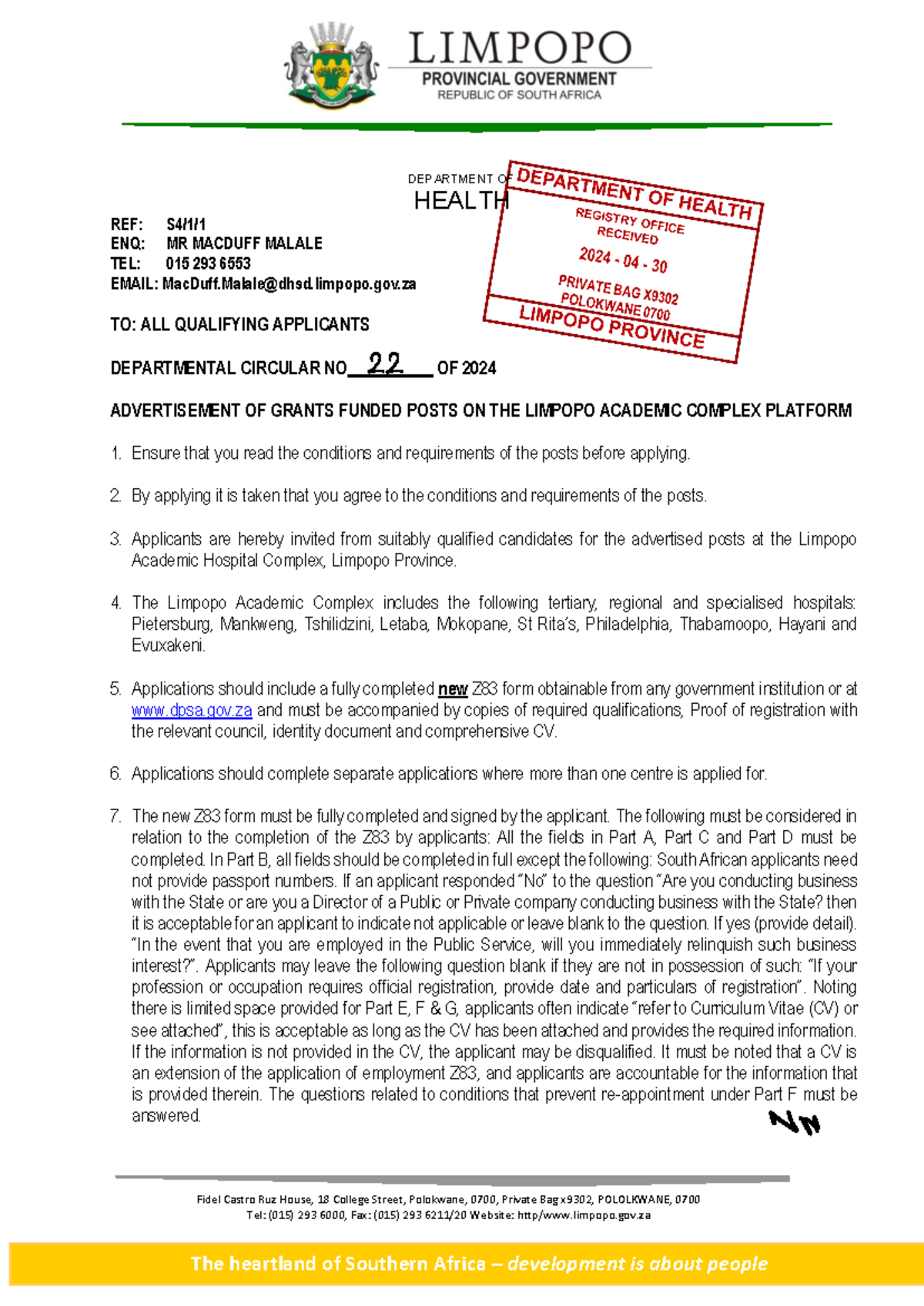 Circular 22 of 2024 Limpopo Academic Complex Advert 24 - DEPARTMENT OF ...