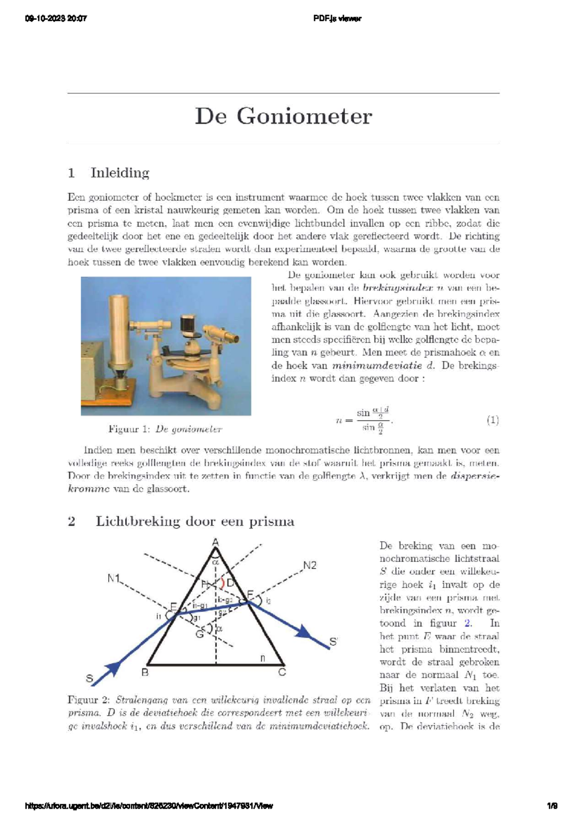 Goniometer - Experimenteren in de fysica 1 - Studocu