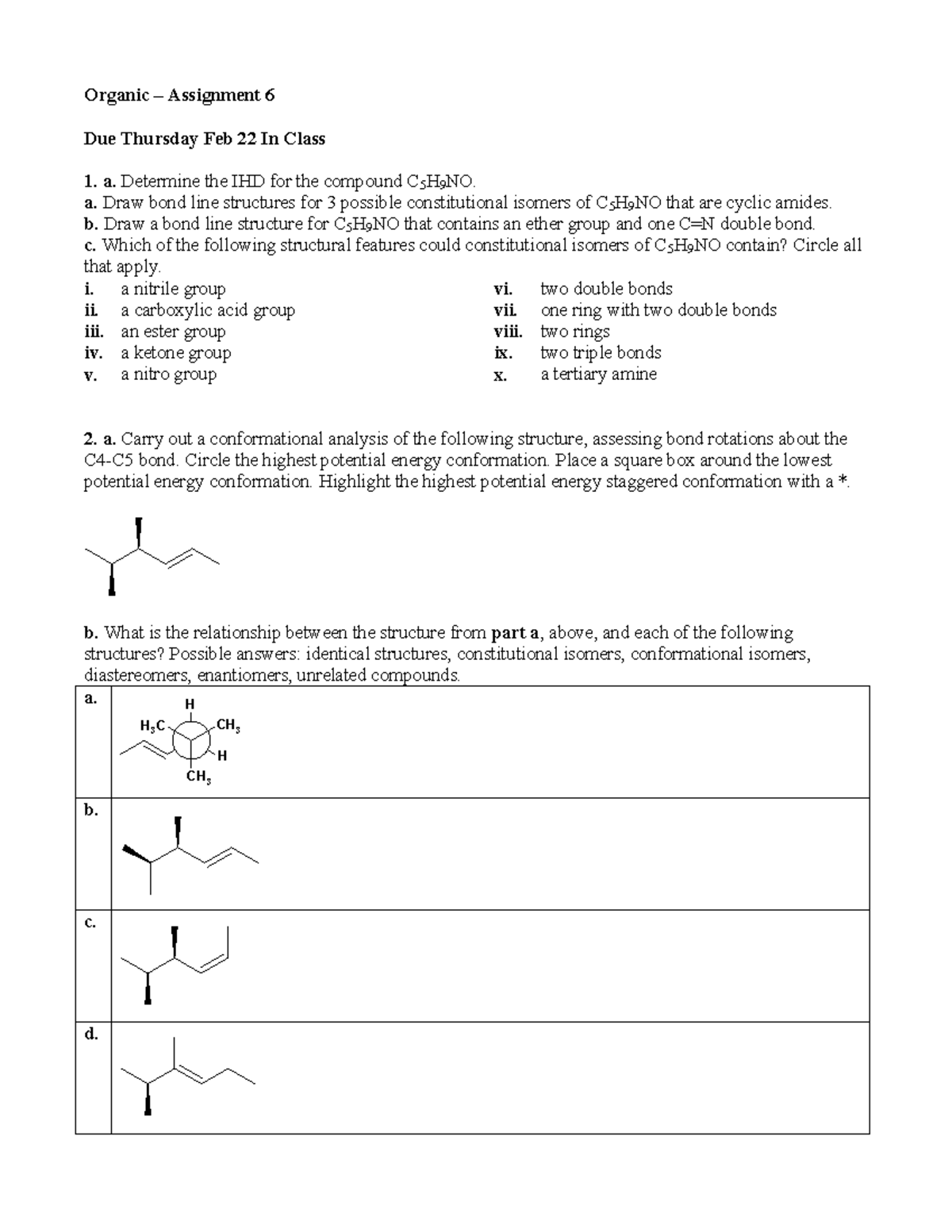 Organic-Assignment 6 - o chem assignment - Organic – Assignment 6 Due ...