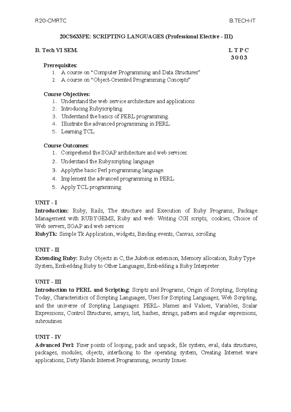 I II III IV Year 03 - R20-CMRTC B-IT 20CS633PE: SCRIPTING LANGUAGES ...