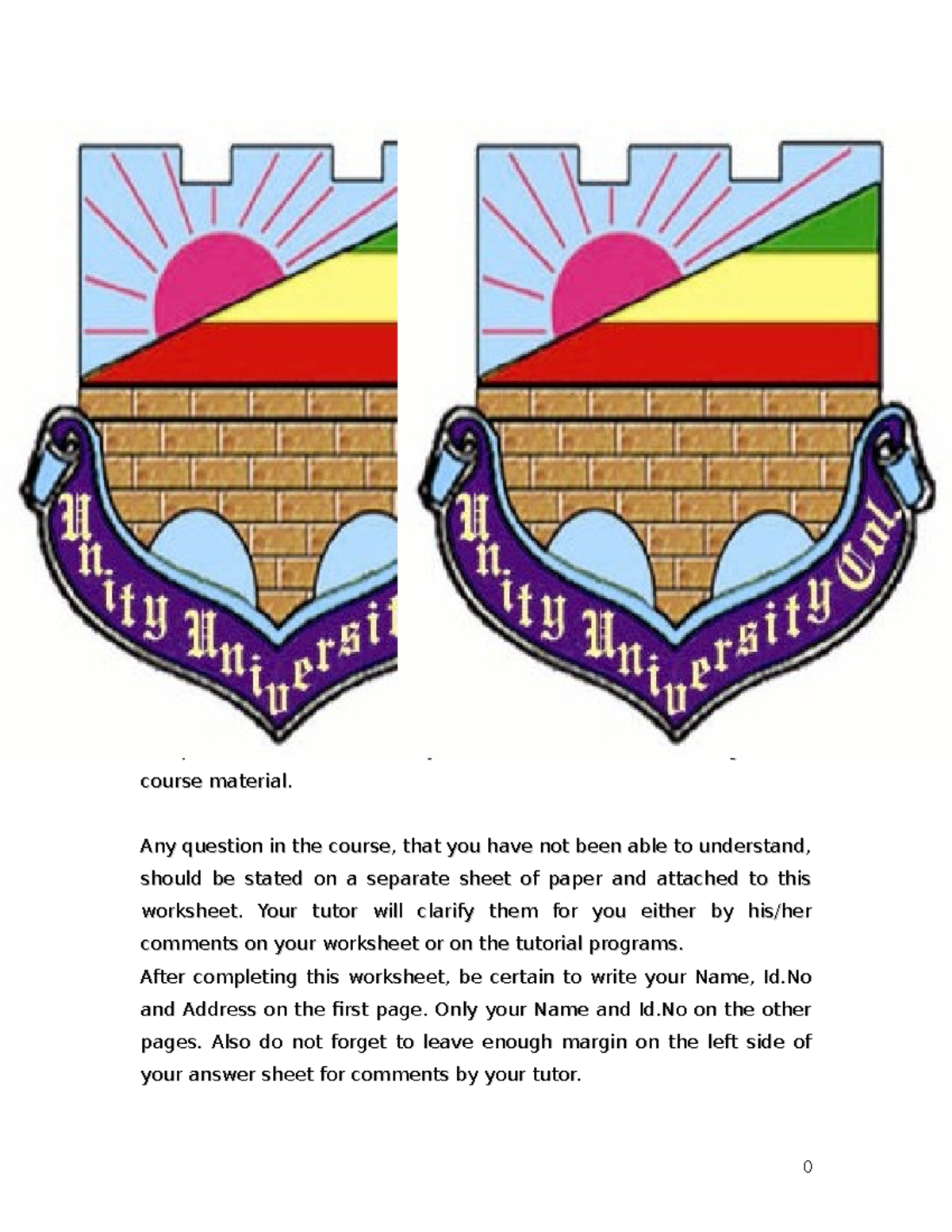 Work sheet - Banking procedures and practices - UNITY UNIVERSITY ...