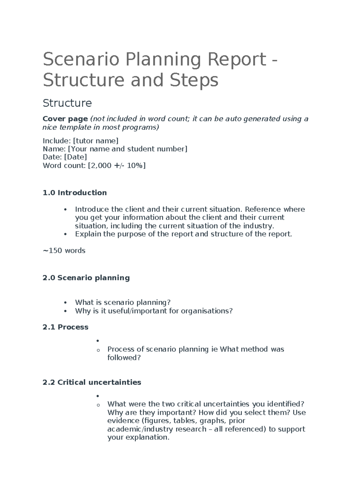 Structure Scenario Planning Report - Scenario Planning Report ...
