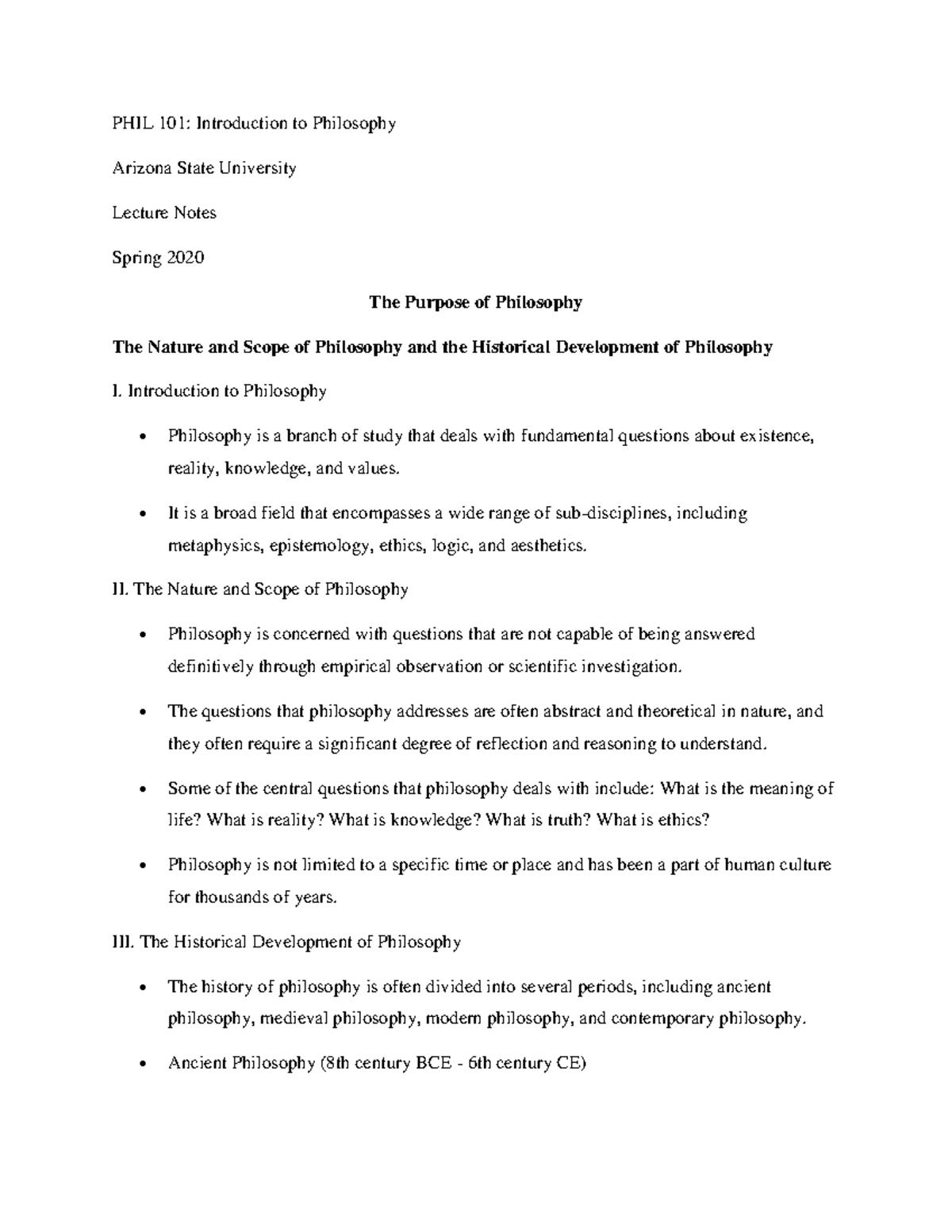 PHIL 101 Lecture notes- week 1-The Purpose of Philosophy - PHIL 101 ...