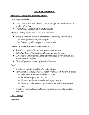 BUS 280- WEEK 6 - the laws of torts - CHAPTER 6: The Law of Torts ...