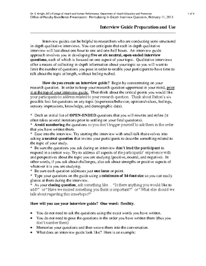 Formulating qualitive interviews quistions - Dr. S. Knight, ECU College ...