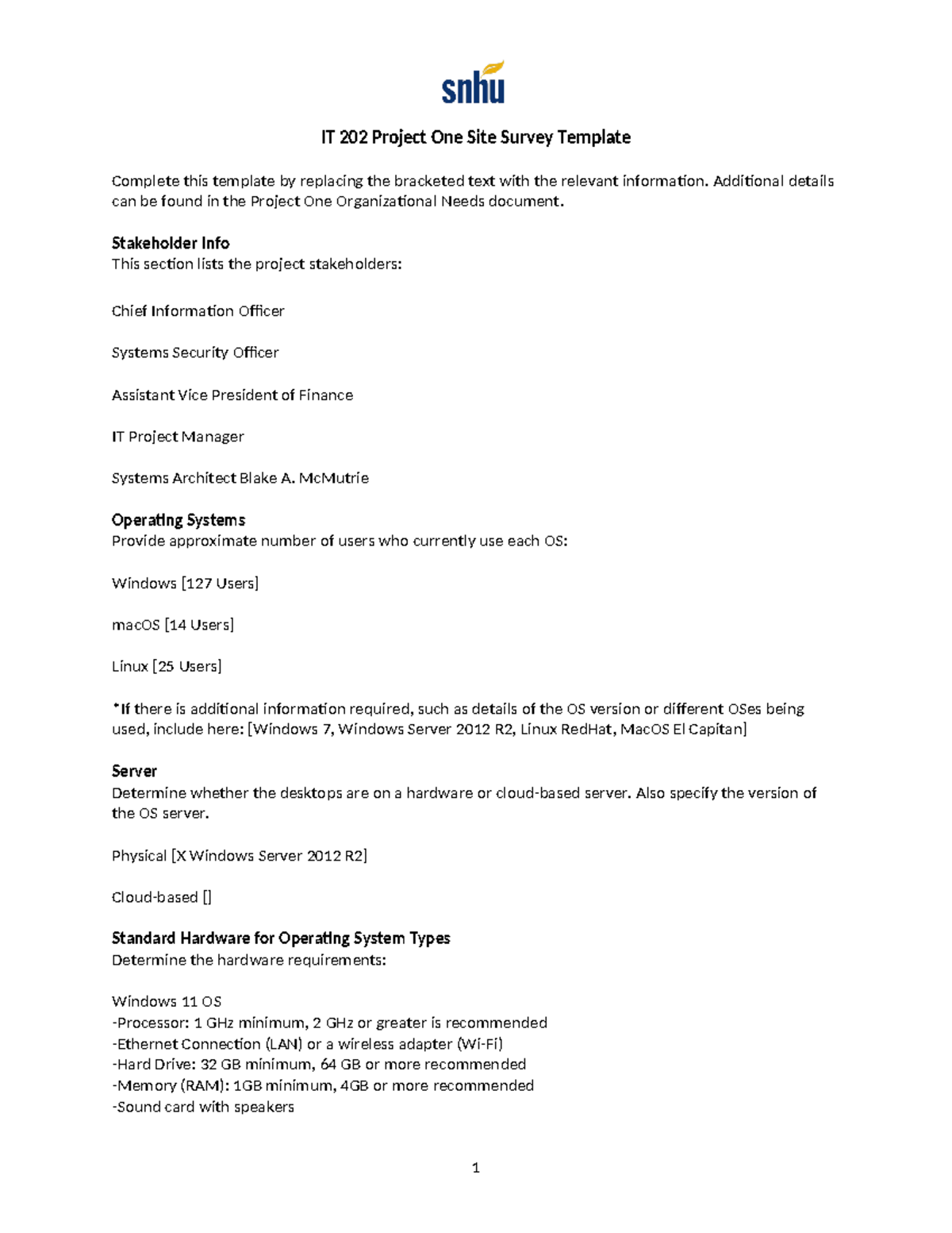 IT 202 4-4 Project One - IT 202 Project One Site Survey Template ...