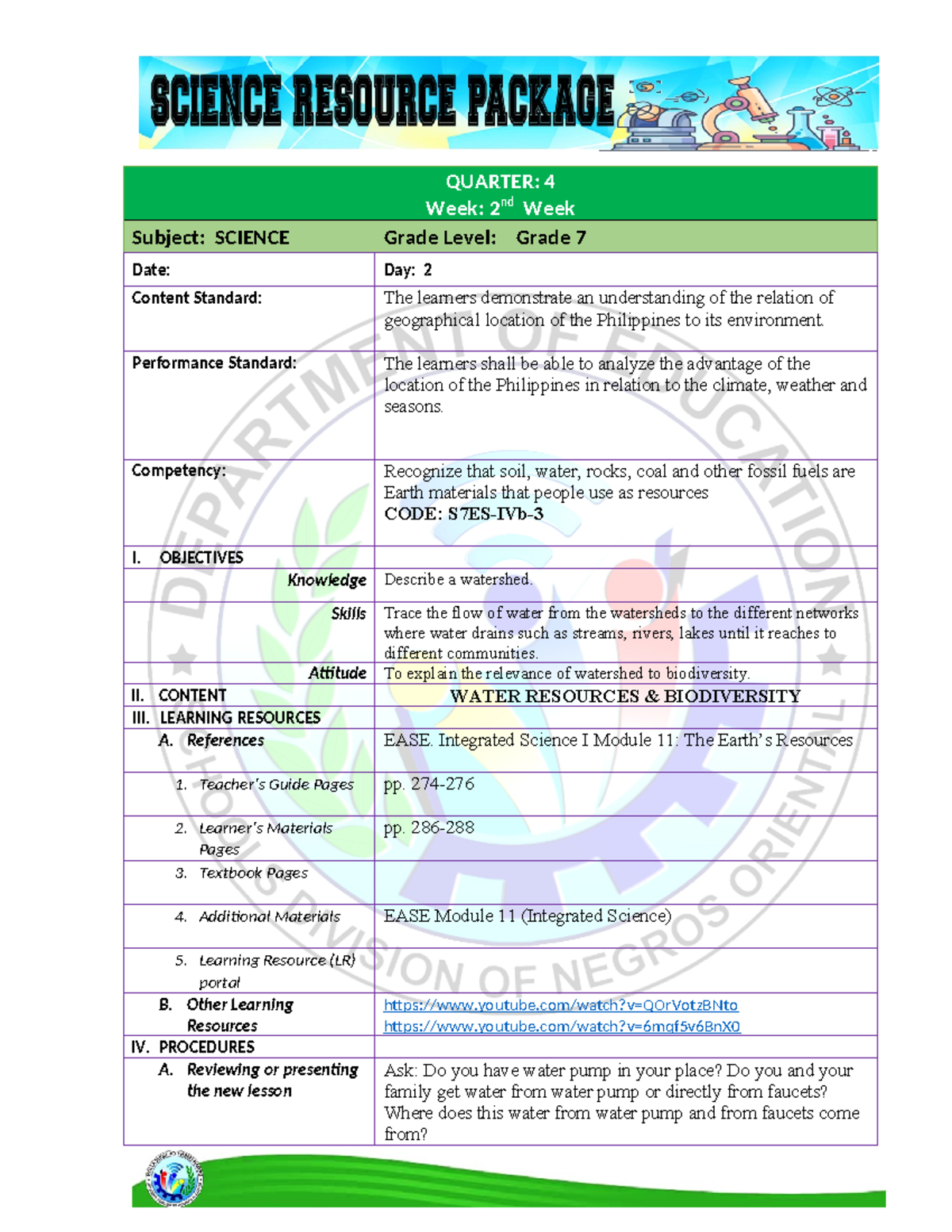 DLP SCI 7 4QTR W2 D2 - DLP - Prepared by: Argelyn A. Mahumot, T-III ...