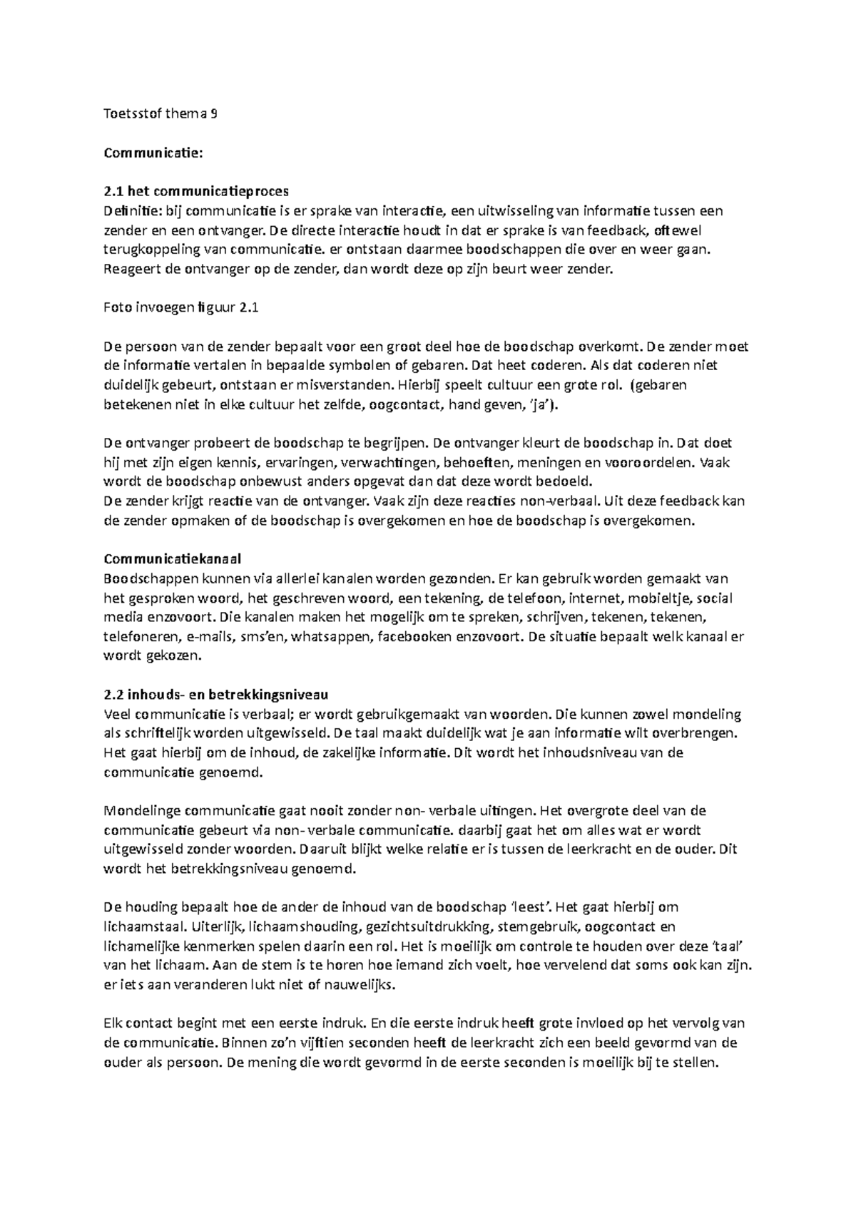 Toetsstof thema 9 - professioneel communiceren met ouders H1 en H3 - Toetsstof thema 9 ...