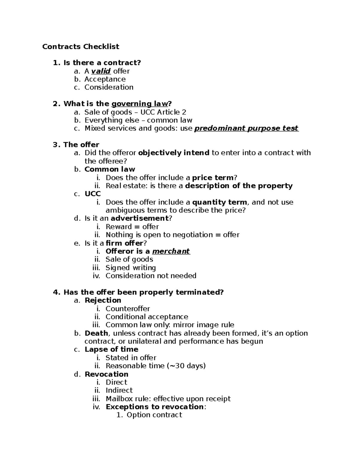 Contracts Checklist - Contracts Checklist Is there a contract? a. A ...