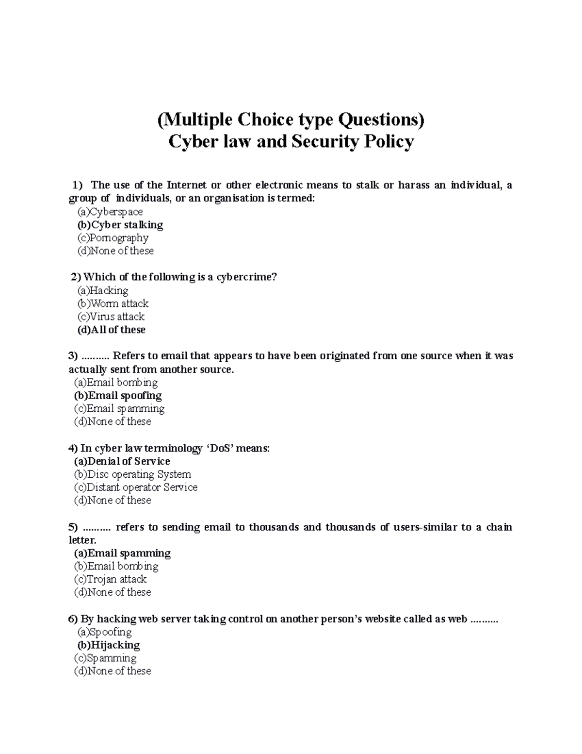 Cyber law and security policy (MCQ) - (Multiple Choice type Questions ...