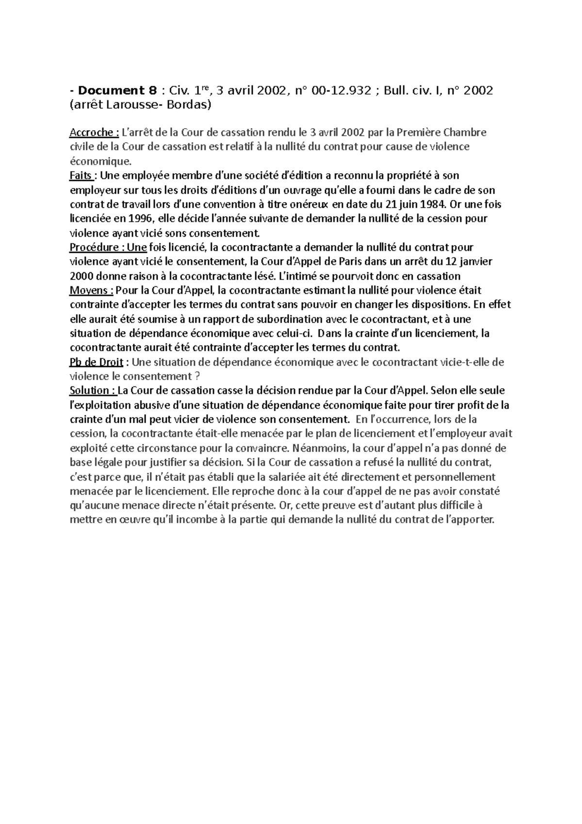 arret 3 avril 2002 - Document 8 : Civ. 1re, 3 avril 2002, n° 00-12 ...