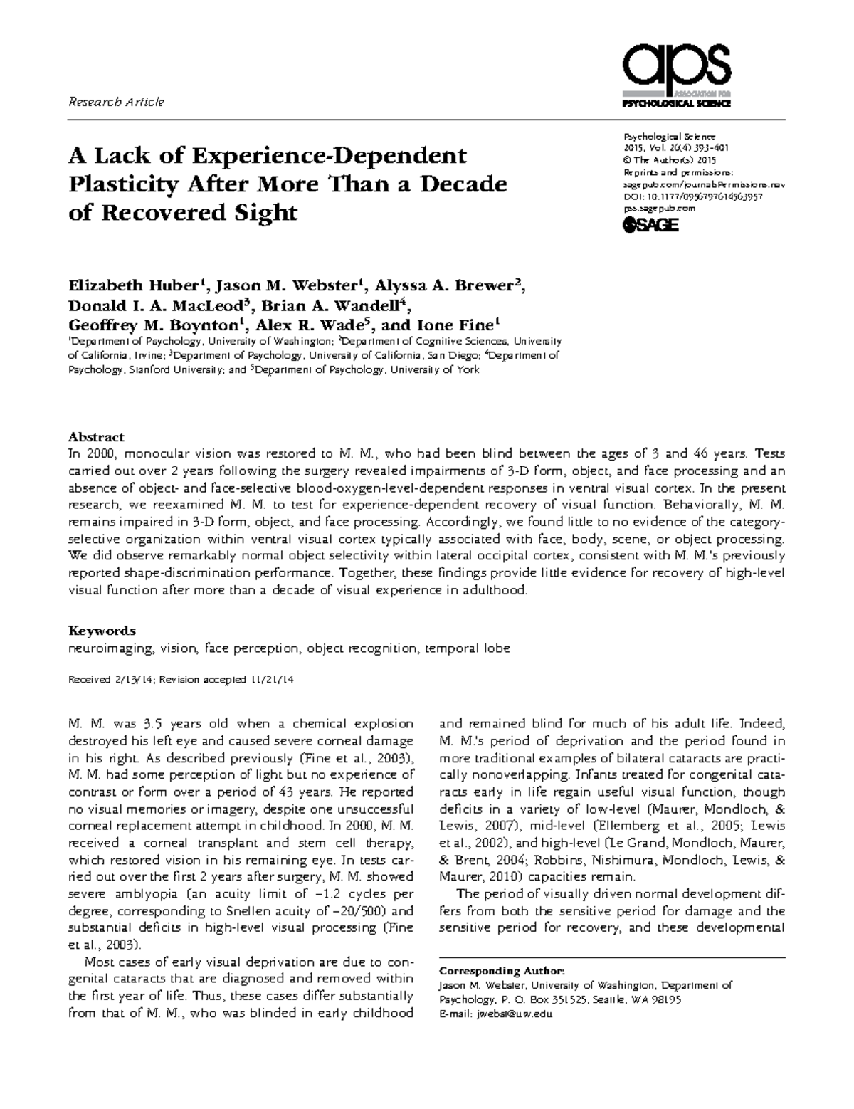 Mike May-Psych Sci 2015 - Psychological Science 2015, Vol. 26(4) 393 ...
