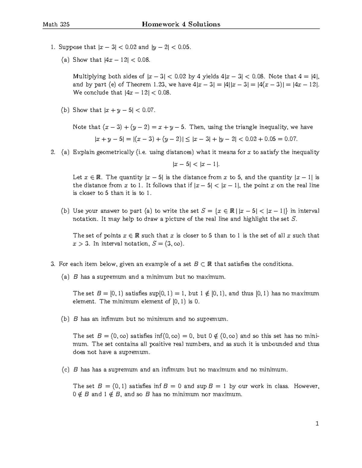 HW 4 Solutions - Math 325 Homework 4 Solutions Suppose that |x − 3