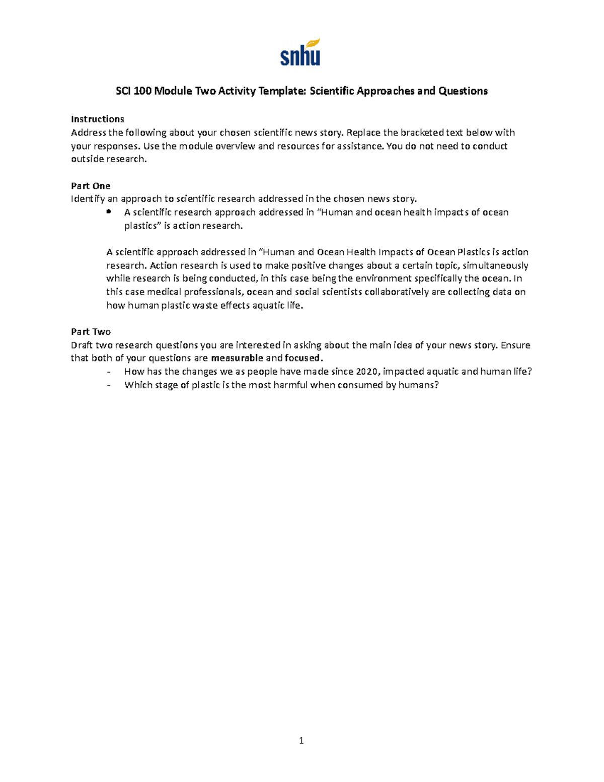 Module 2- Activity - SCI 100 Module Two Activity Template: Scientific ...