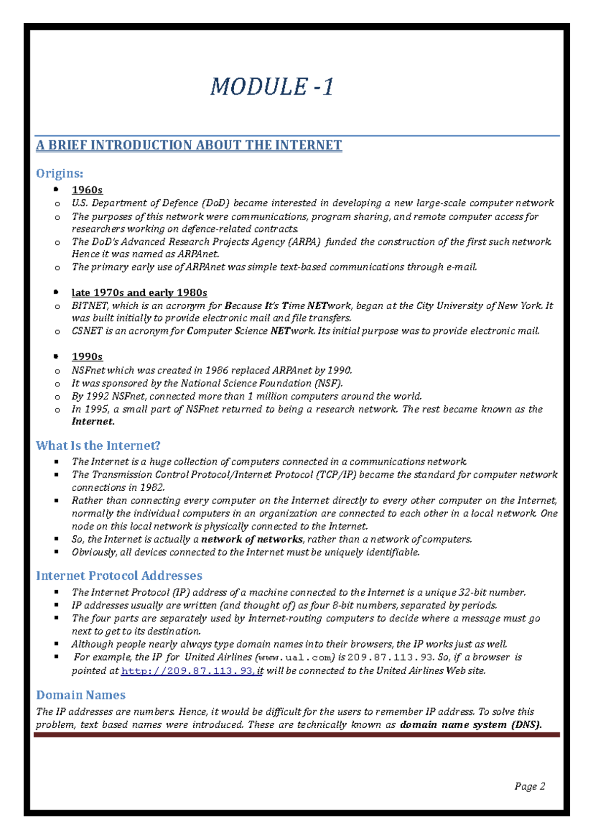 Web-Notes- Module 1-Module 2 - MODULE - A BRIEF INTRODUCTION ABOUT THE ...