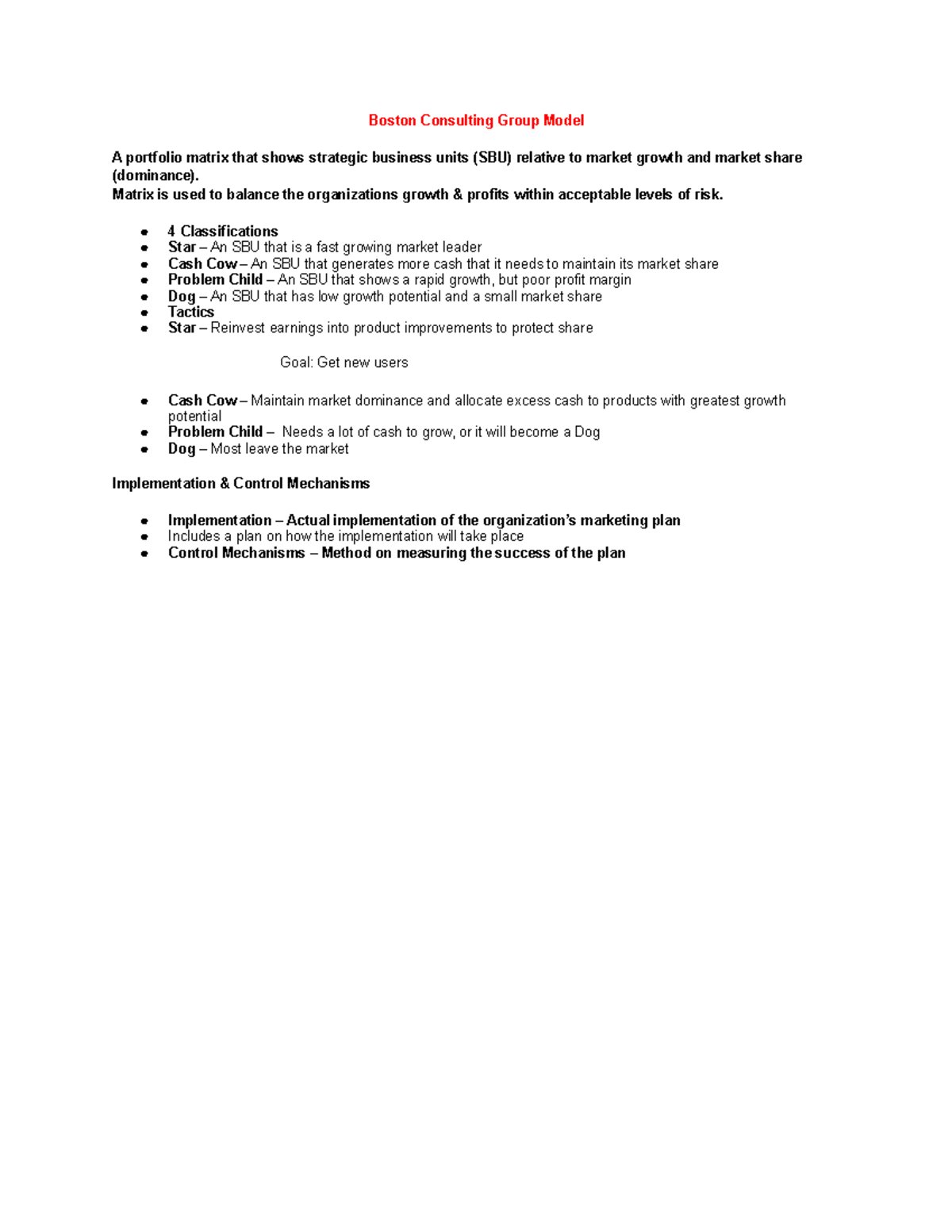 Boston Consulting Group Model - Matrix is used to balance the ...