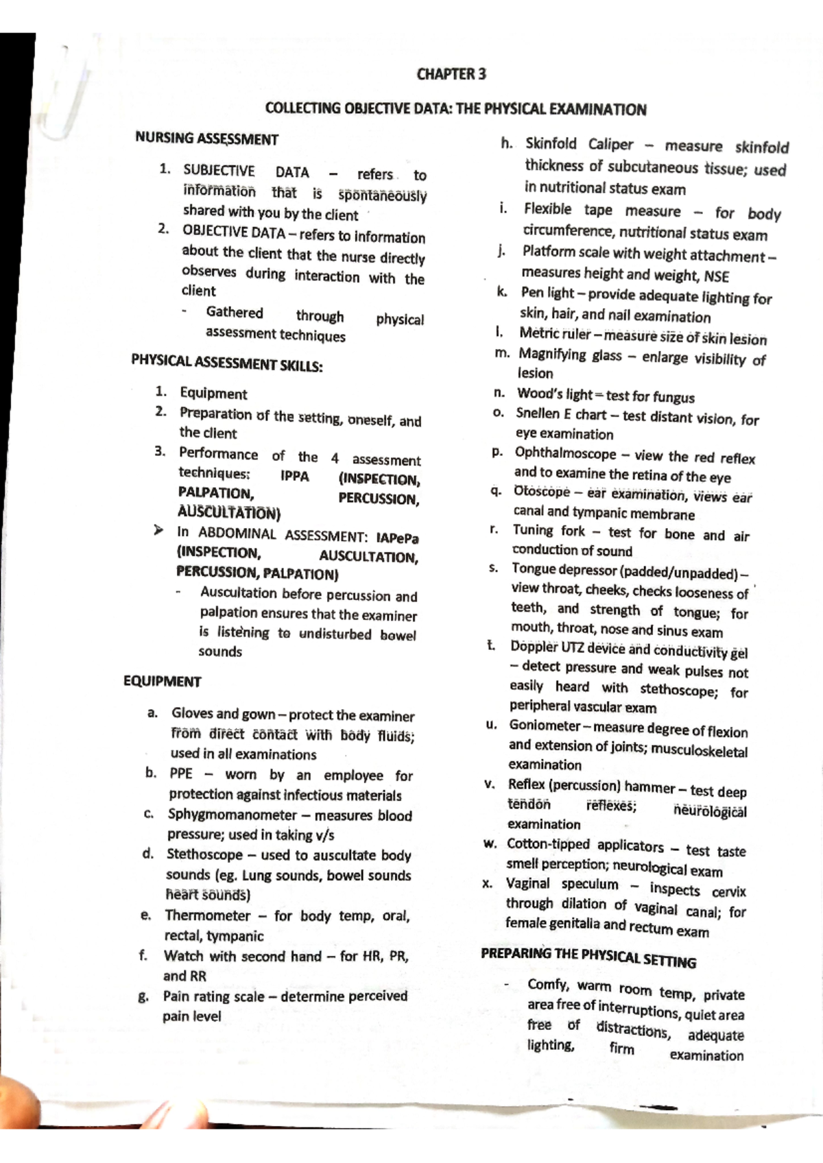 HA Reviewer - CHAPTER 3 COLLECTING OBJECTIVE DATA: THE PHYSICAL ...
