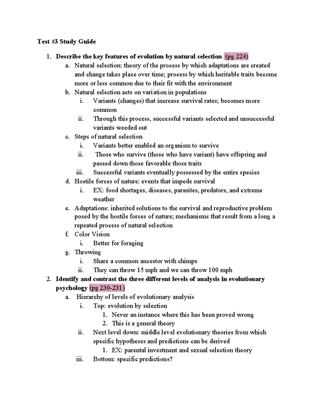 Test #3 Study Guide - Test #3 Study Guide Describe the key features of ...