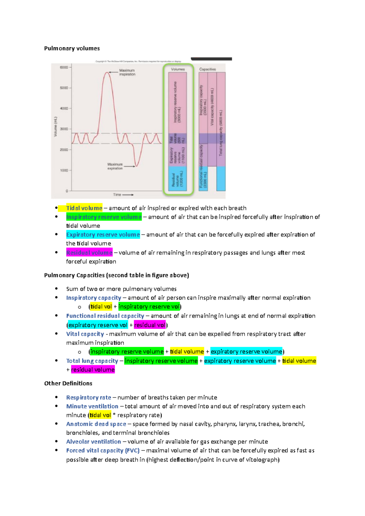The Respiratory System 2 - Pulmonary volumes Tidal volume – amount of ...