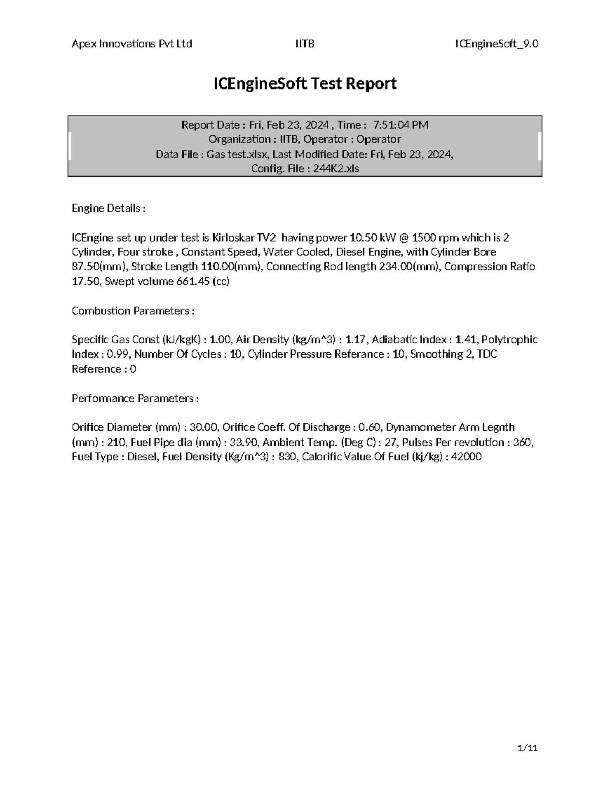 Combustion data - ICEngineSoft Test Report Report Date : Fri, Feb 23 ...