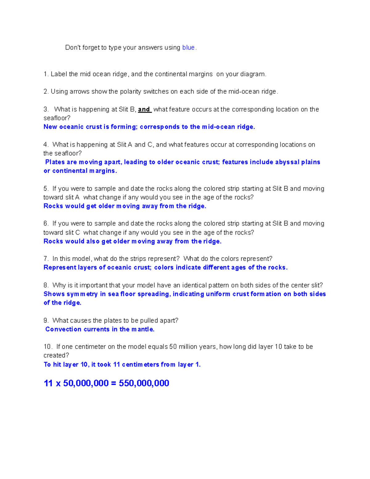 Seafloor Spreading Model Questions 2024 - Google Docs - Don’t forget to ...