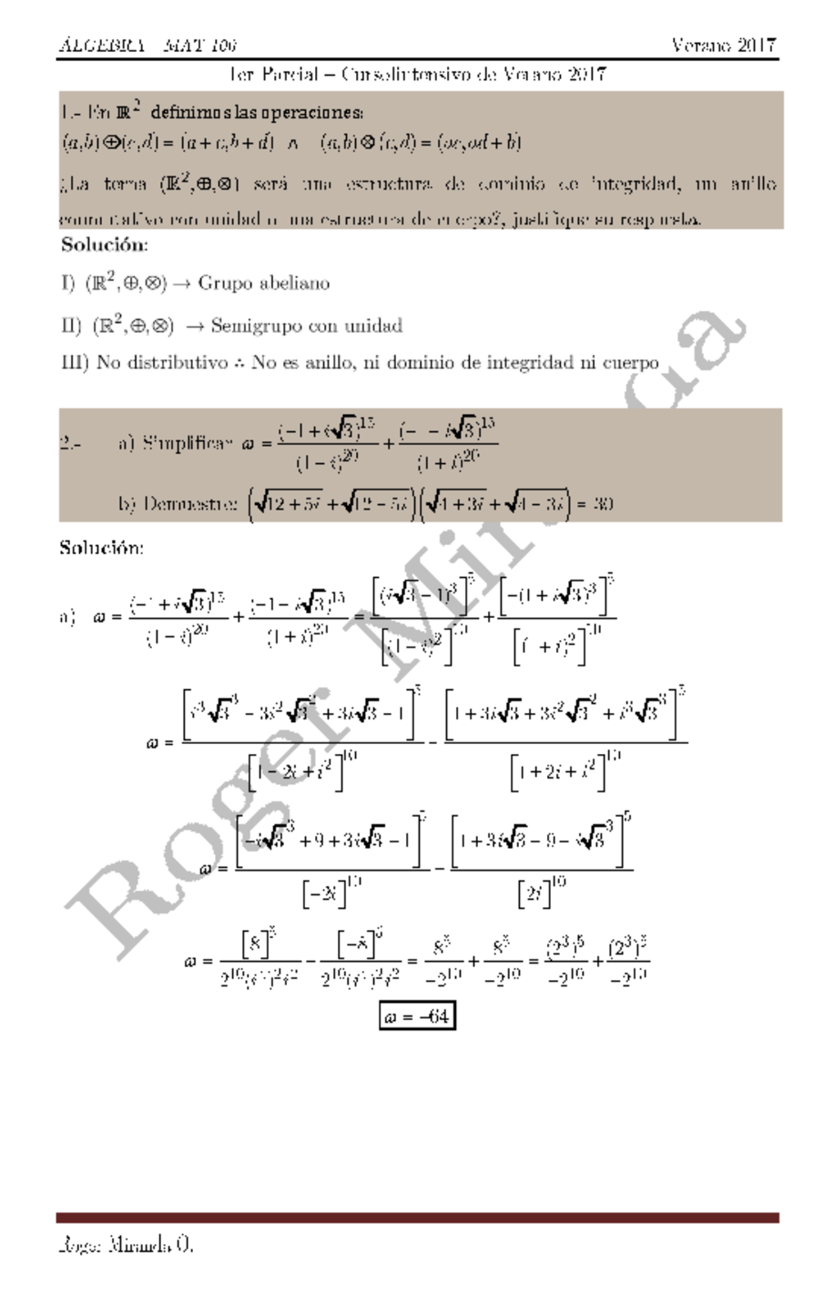 3P CIV 2017 - Mat 100 - ℝ definimos las operaciones: - Studocu