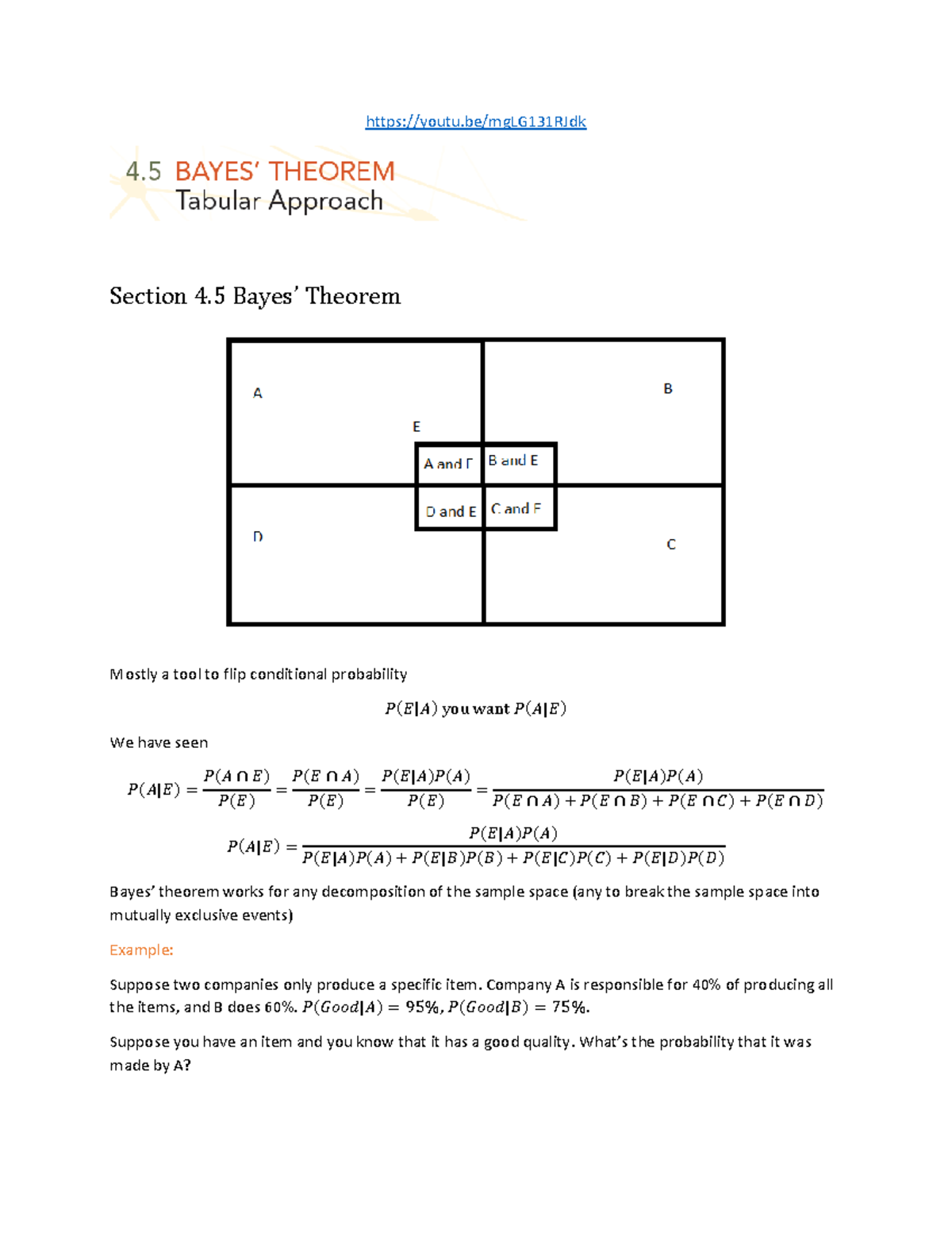 Ch4 Section 4 5 - practice material - youtu/mgLG131RJdk Section 4 Bayes ...