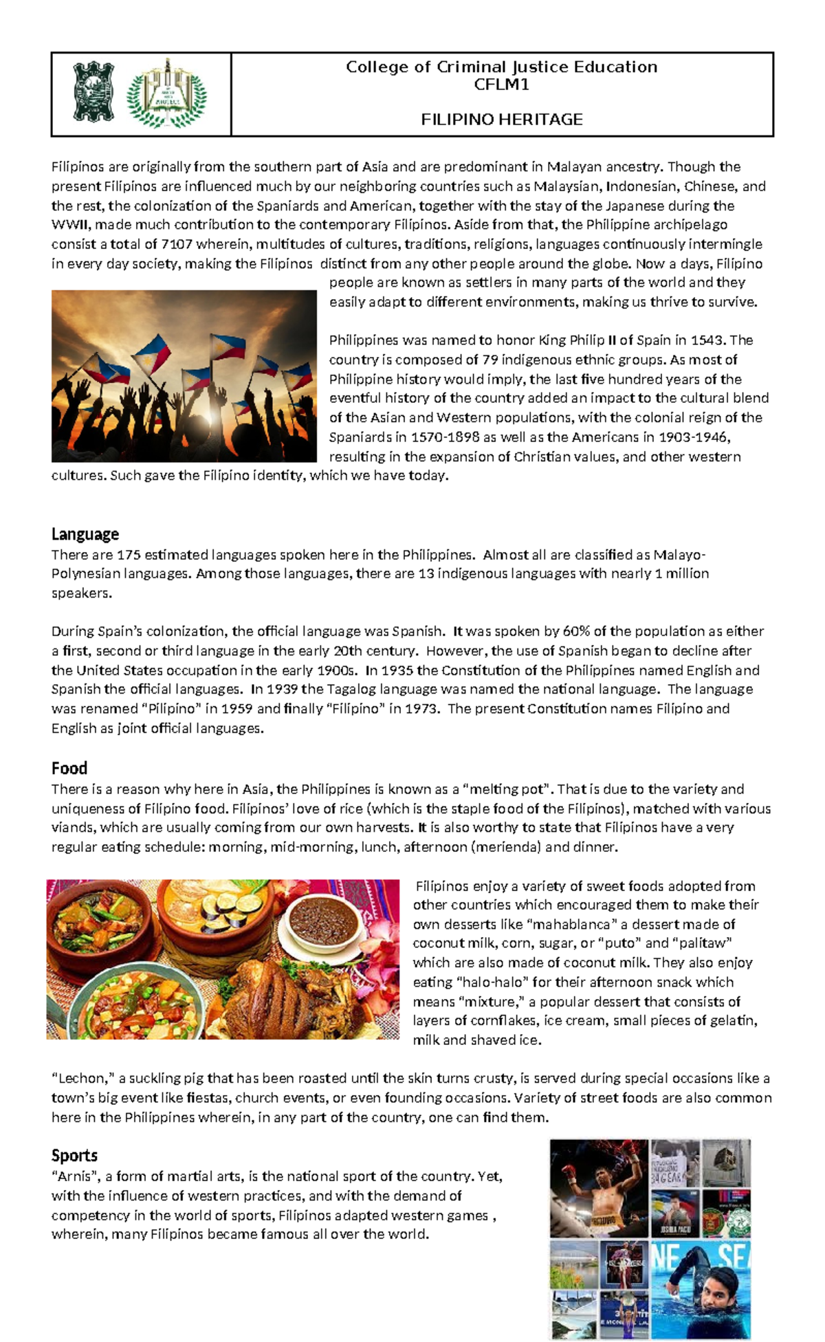 Filipino Heritage - Summary Philippine History - College of Criminal ...