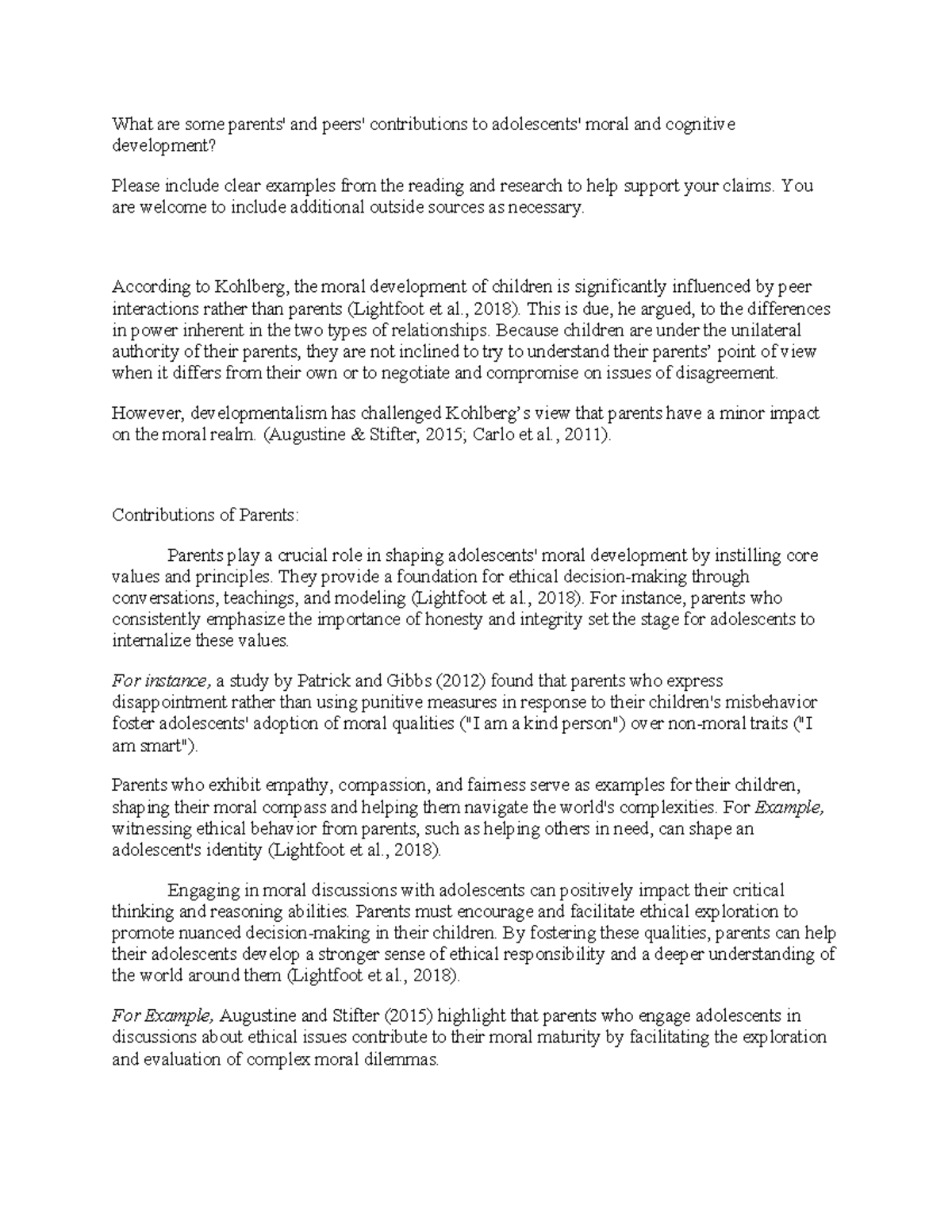 Moral reasoning - What are some parents' and peers' contributions to ...