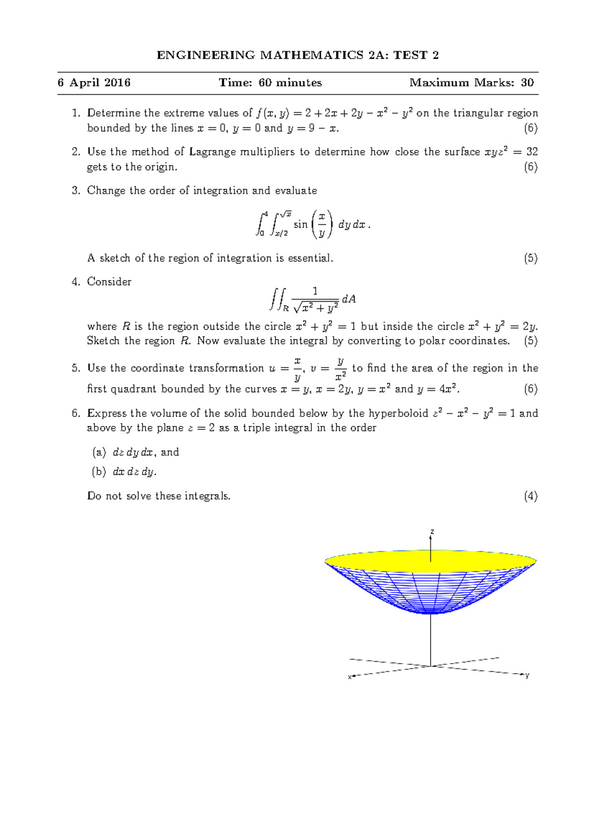 Test 2 (2016 ) - Tests - ENGINEERING MATHEMATICS 2A: TEST 2 6 April ...