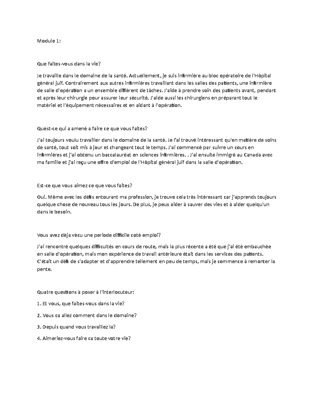 French 3-1 draft (final) - Module 1: Que faites-vous dans la vie? Je ...