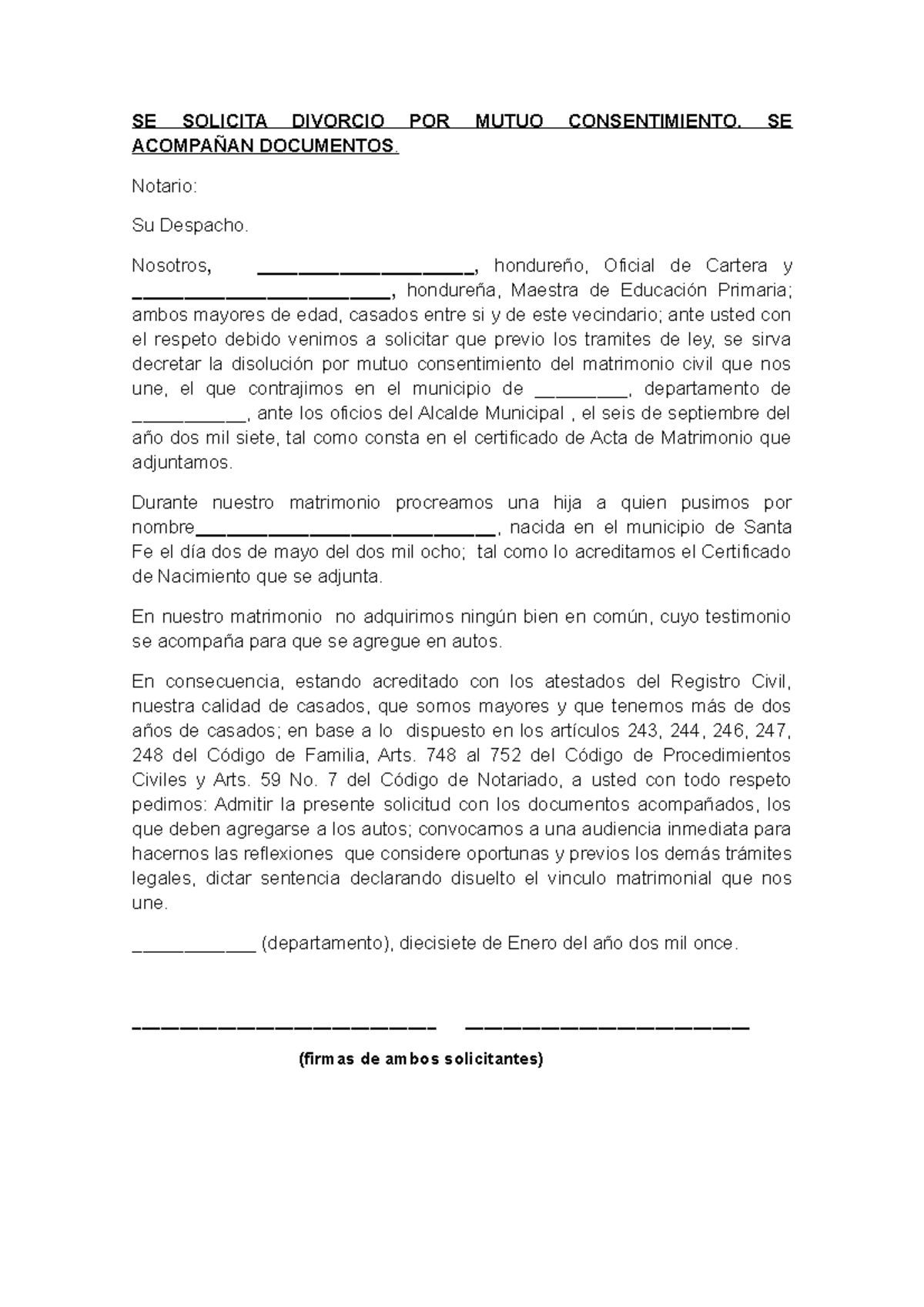 Divorcio completo por mutuo consentimiento 1 - SE SOLICITA DIVORCIO POR ...