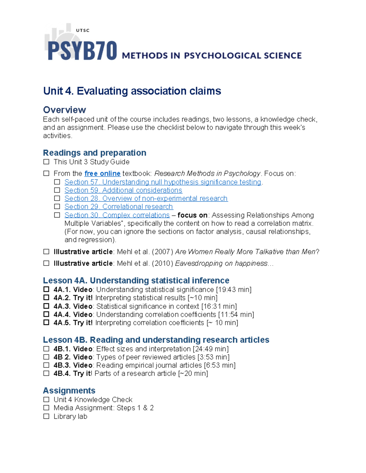 Unit 4 Study Guide - Unit 4. Evaluating association claims Overview ...