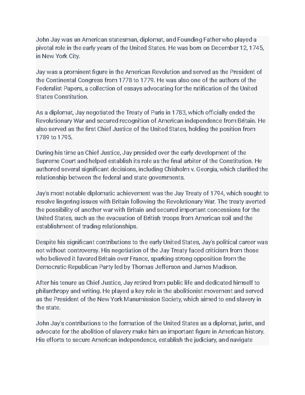 John Jay - John Jay - John Jay was an American statesman, diplomat, and ...