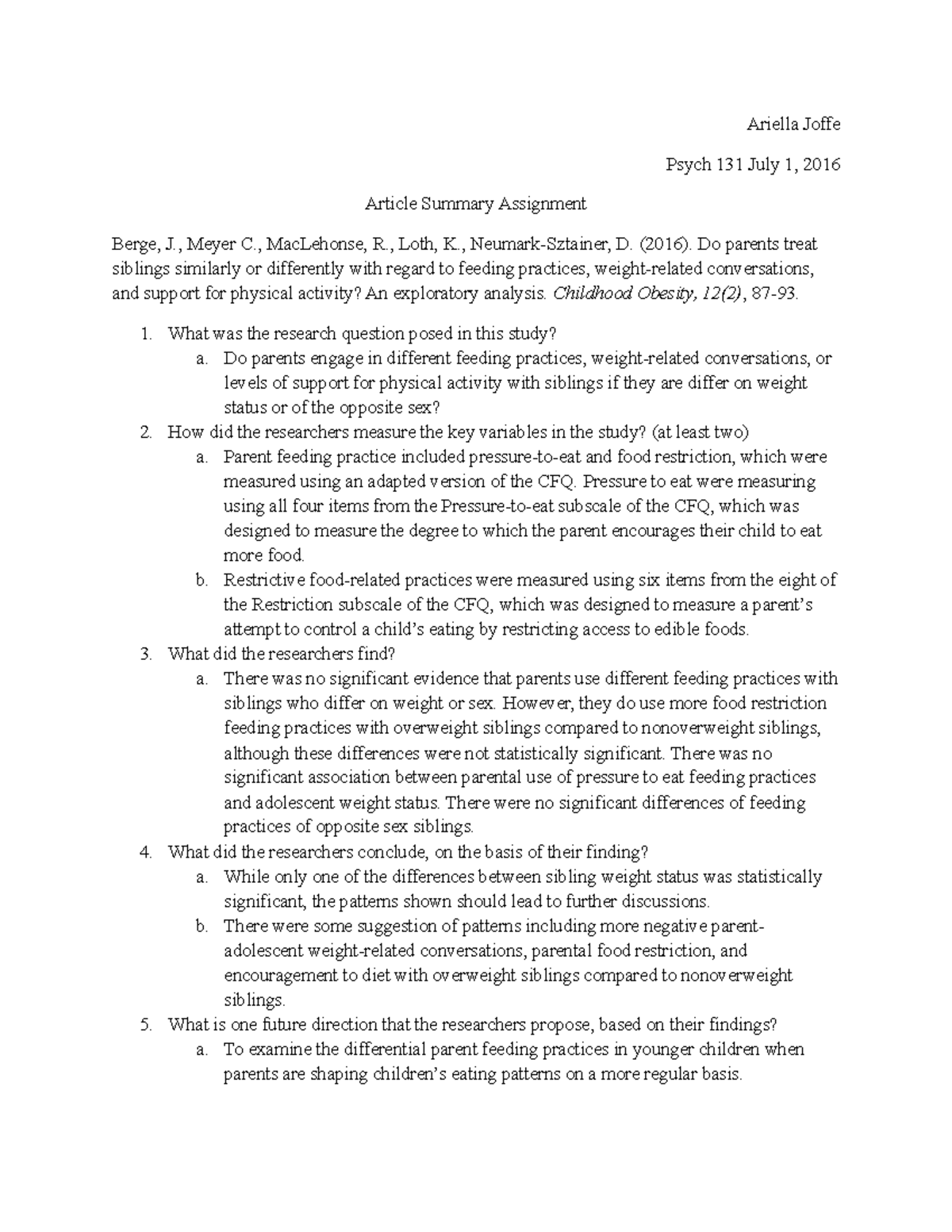 Article Summary Assignment - Ariella Joffe Psych 131 July 1, 2016 ...