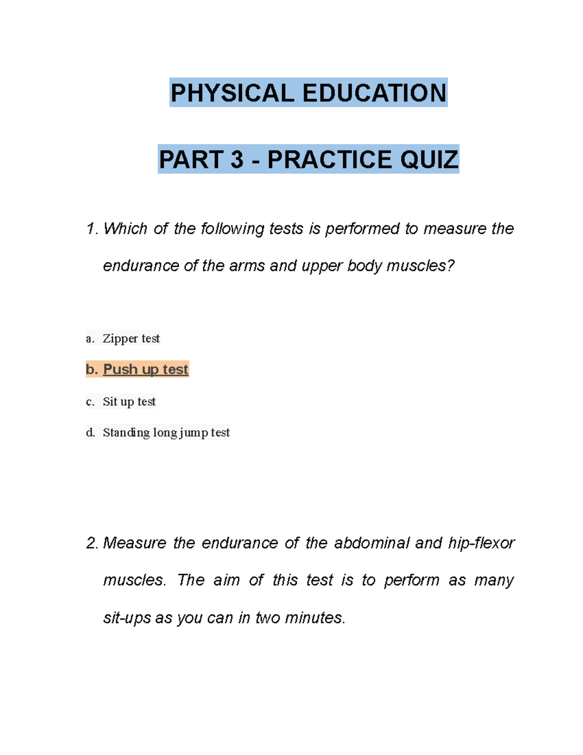 PART 3 - Physical Education - Practice QUIZ - PHYSICAL EDUCATION PART 3 ...