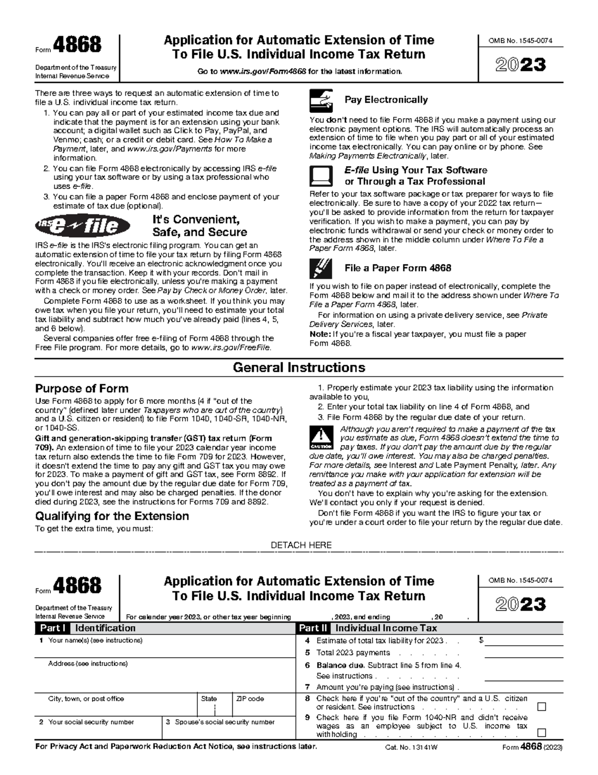 F4868 - Form 4868 Department of the Treasury Internal Revenue Service ...