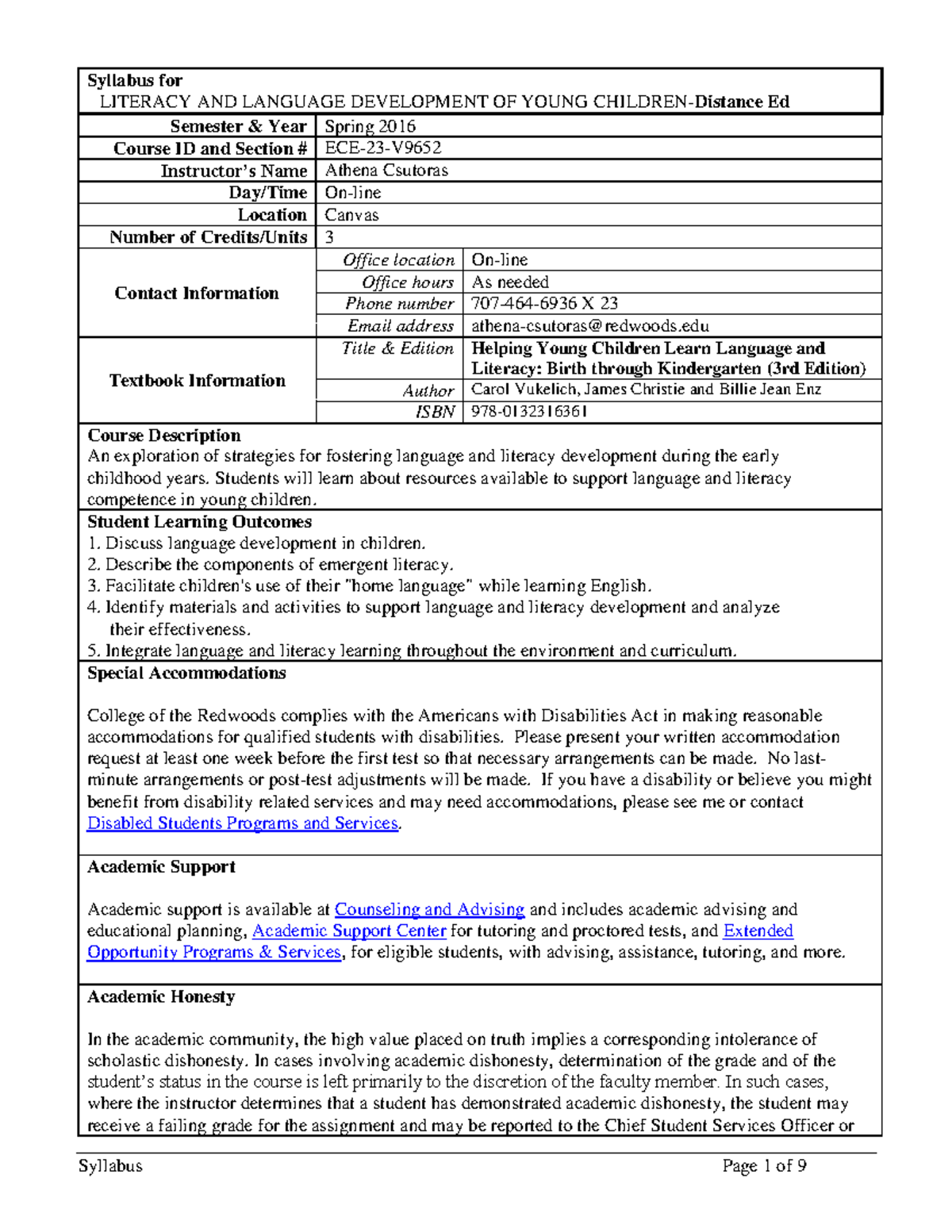 ECE Litiracy Development - Syllabus for LITERACY AND LANGUAGE ...