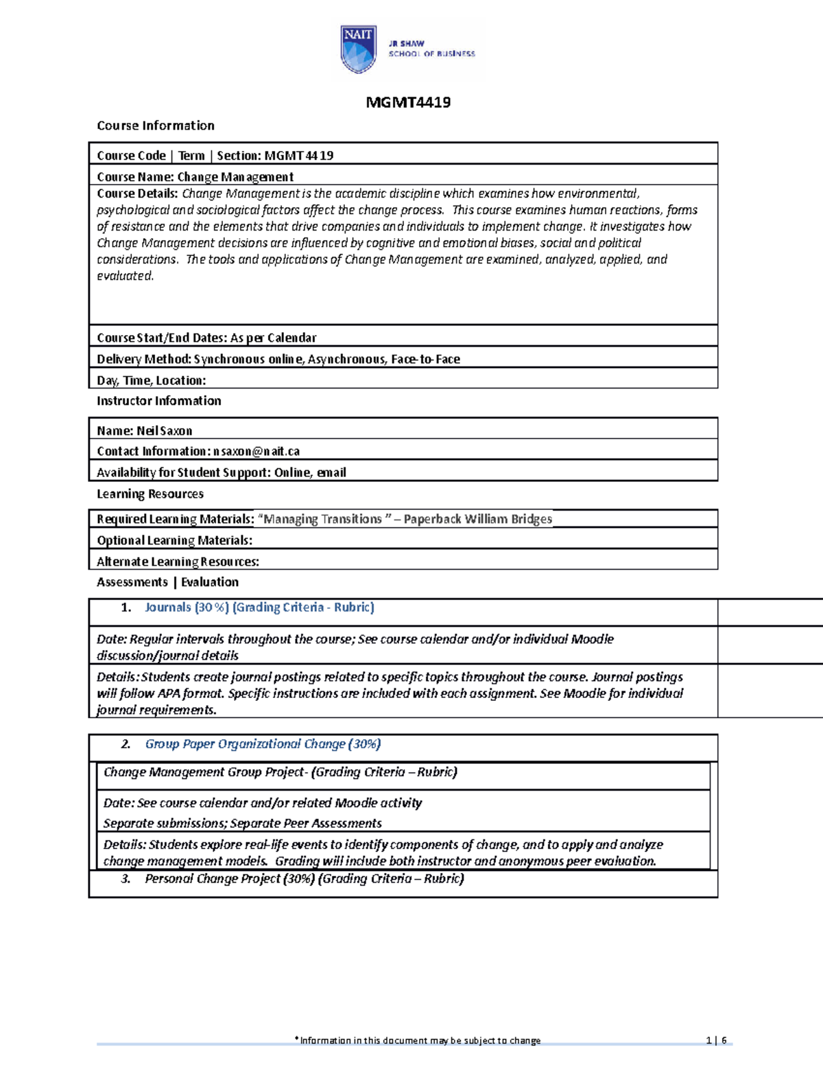 Saxon Master Syllabus 4419 - Course Information Course Code | Term ...