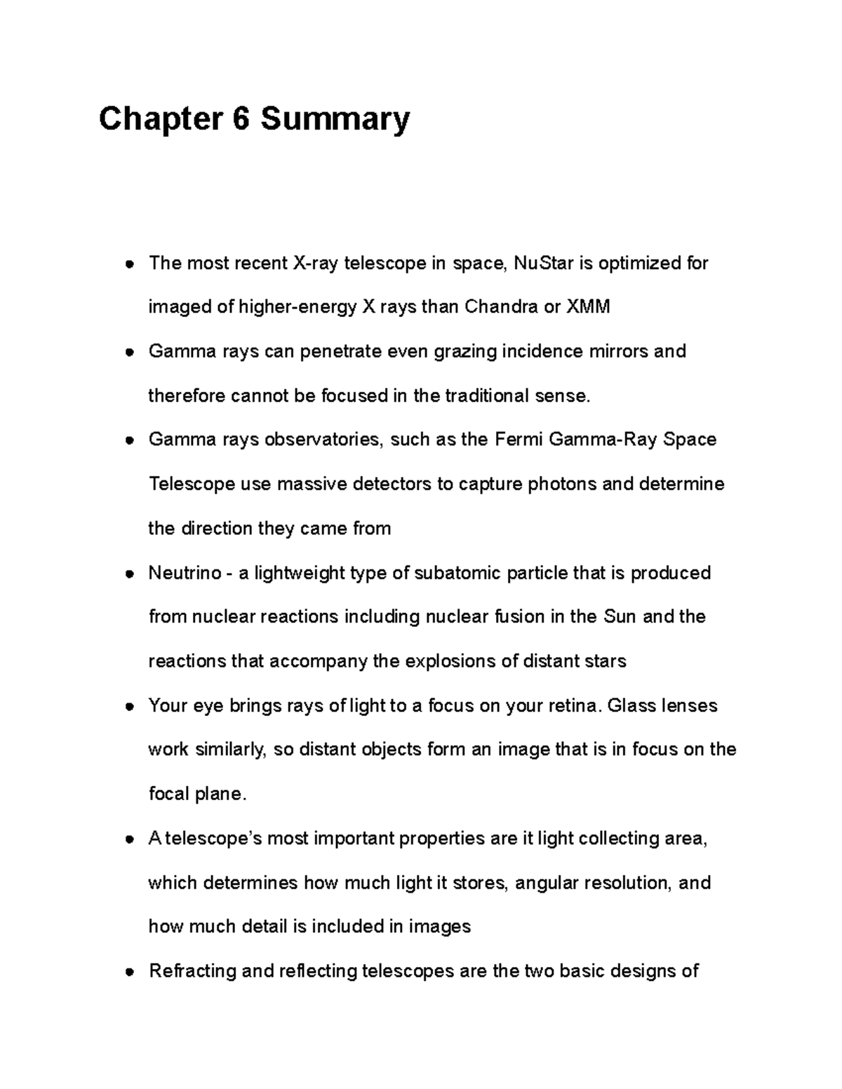 Chapter 6 Summary - Chapter 6 Summary The most recent X-ray telescope ...