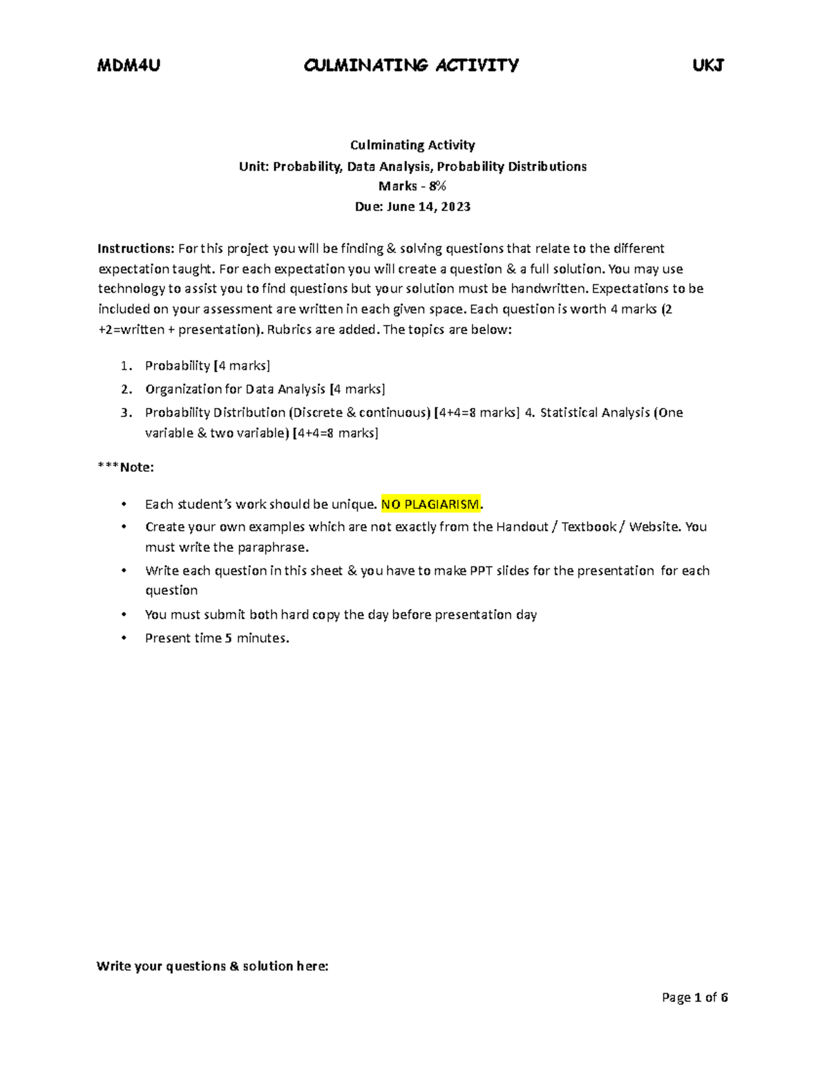 Culminating Activity - group work - Culminating Activity Unit ...